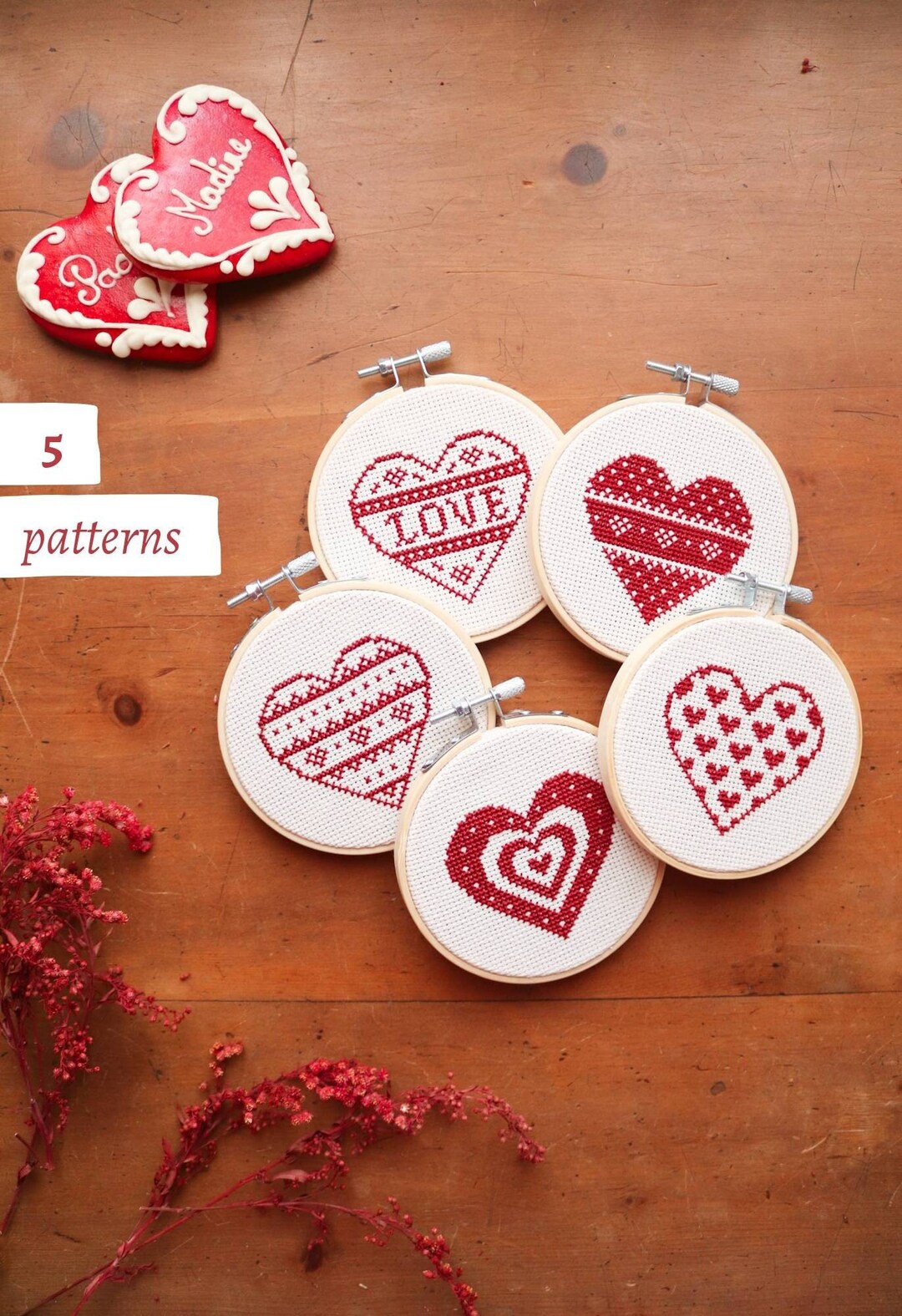 Red Hearts Cross Stitch Patterns, Valentine Cross Stitch Patterns ...