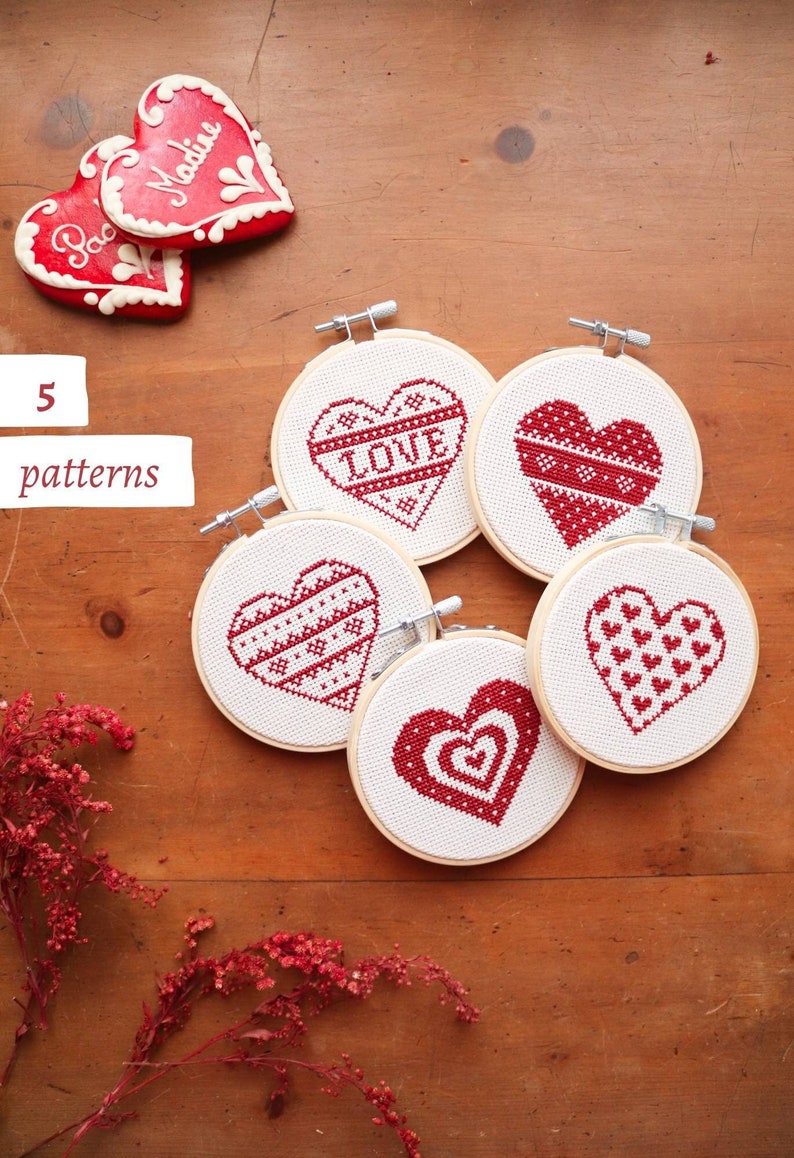 Red Hearts Cross Stitch Patterns Valentine Cross Stitch - Etsy