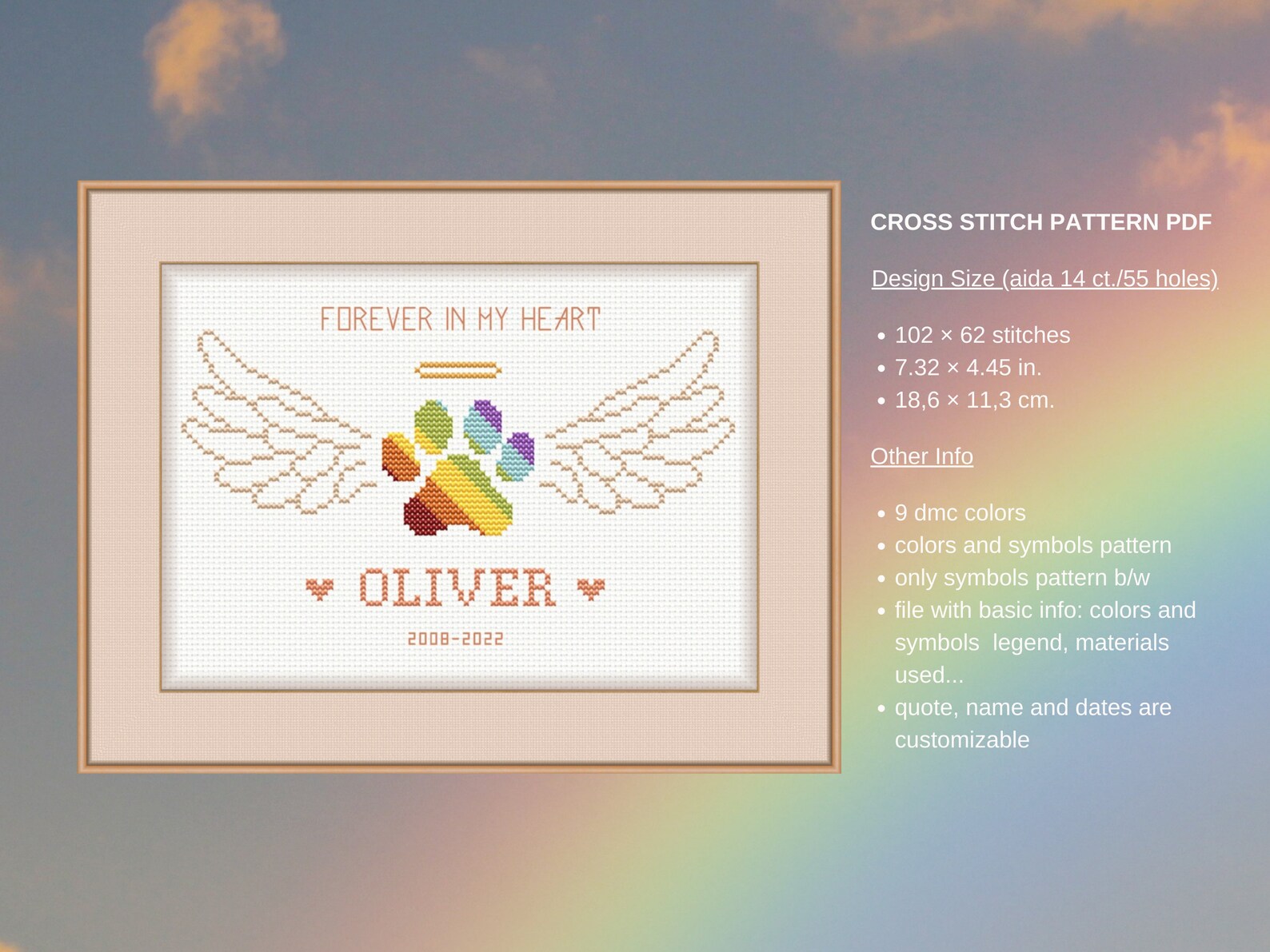 Pet Memorial Cross Stitch Pattern, Dog Memorial, Cat Memorial, Pet Loss ...