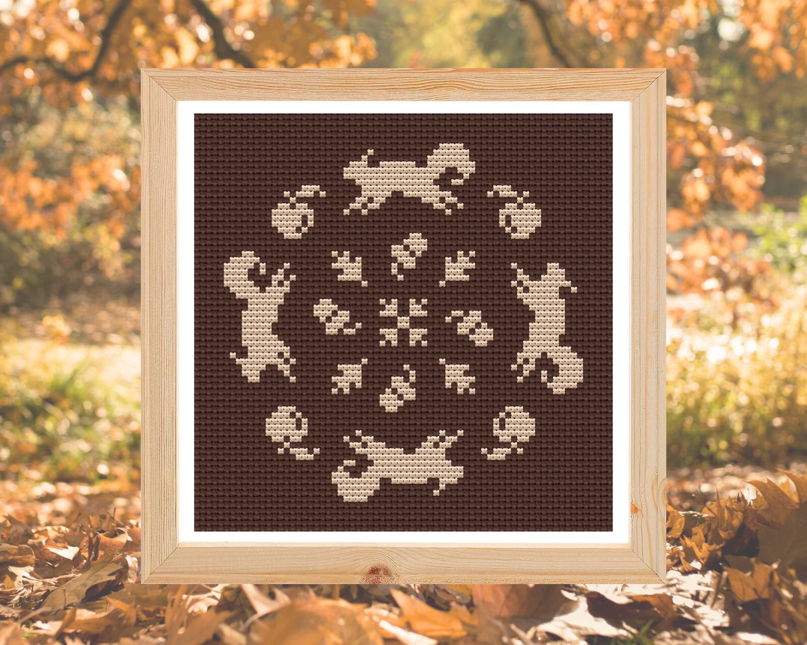 Autumn Cross Stitch Pattern, Squirrel Cross Stitch Pattern, Mandala ...