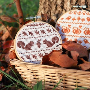 Autumn Cross Stitch Patterns, Fall Ornaments, Squirrels Cross Stitch ...
