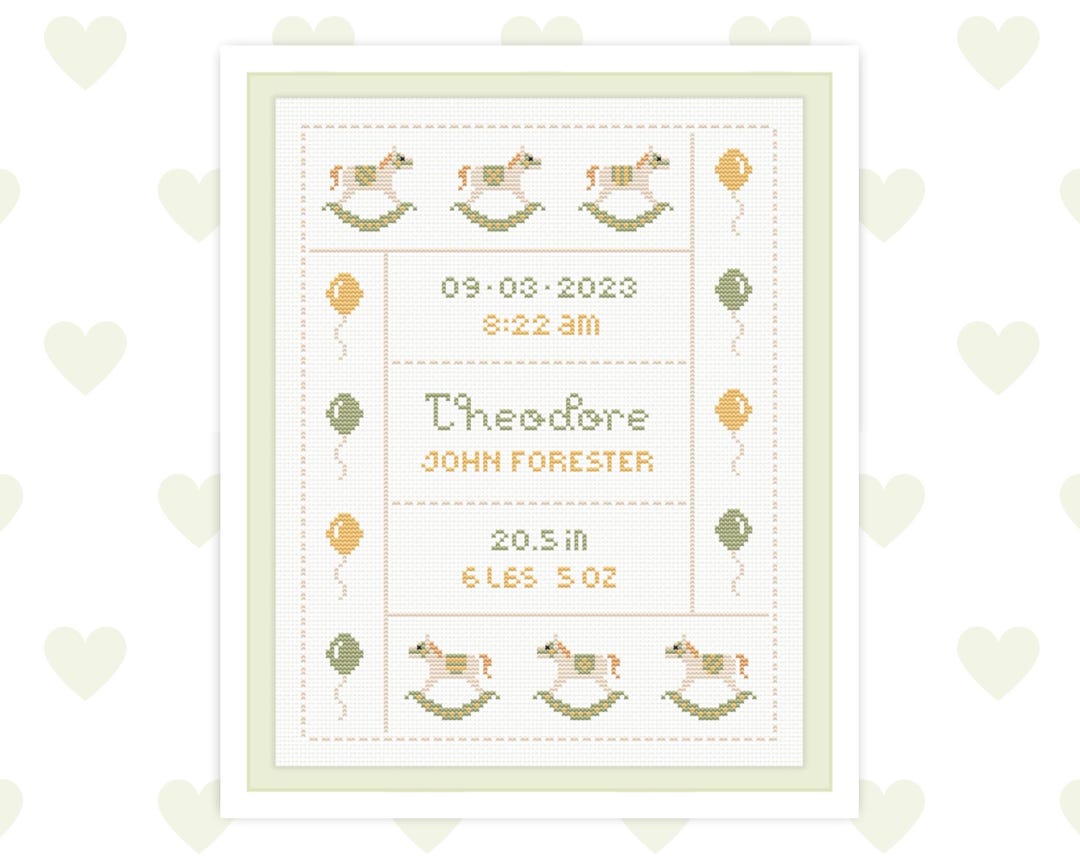 Birth Announcement Cross Stitch Pattern, Baby Boy Cross Stitch, Baby ...