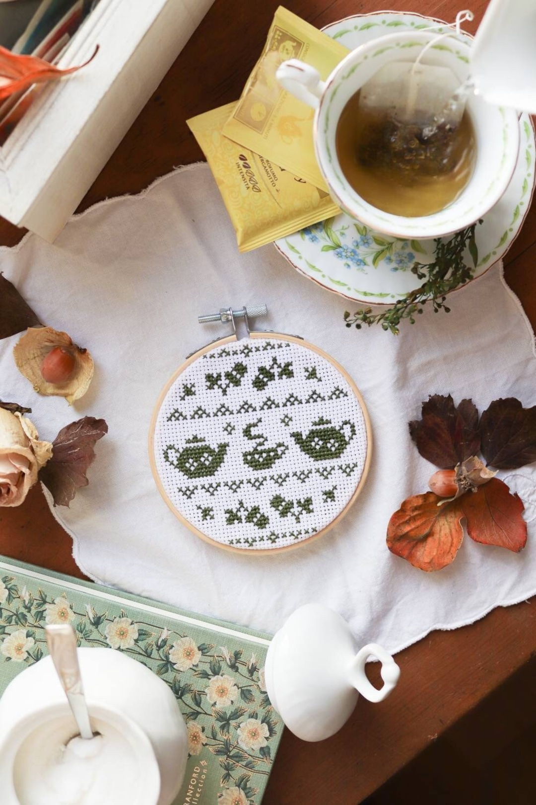 Tea Cross Stitch Pattern, Winter Cross Stitch Pattern, Fall Cross ...