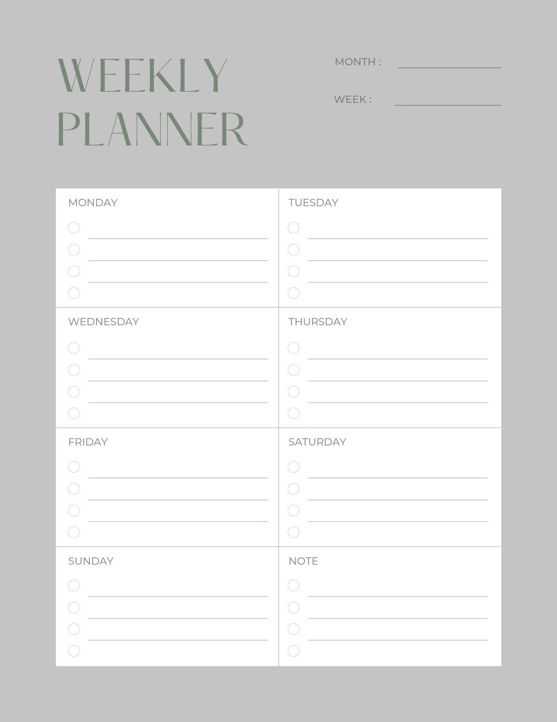 Olive Minimal Weekly Planner - Etsy