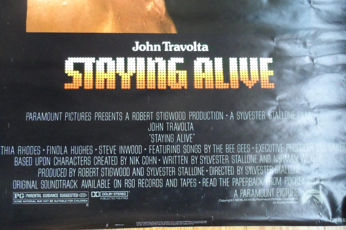 Staying Alive John Travolta Original 1983 Movie Poster Bee Gees ...