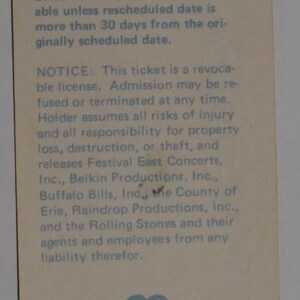 Rolling Stones 1981 Vintage Superb Full Ticket Stub Buffalo NY Festival ...