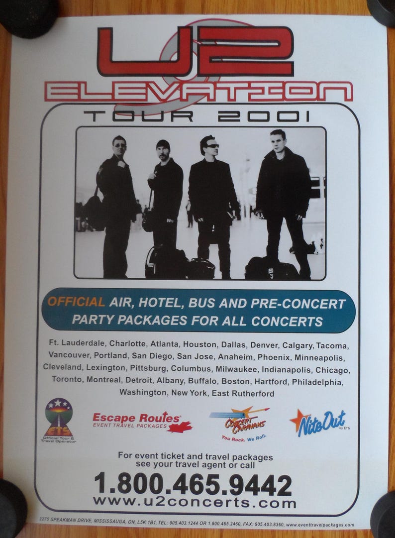 U2 Elevation 2001 Tour Poster, White Version (24x18 Inch) - Etsy
