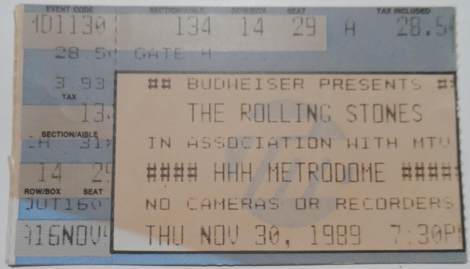 Rolling Stones Vintage 1989 Rare Ticket Stub Minneapolis Metrodome ...