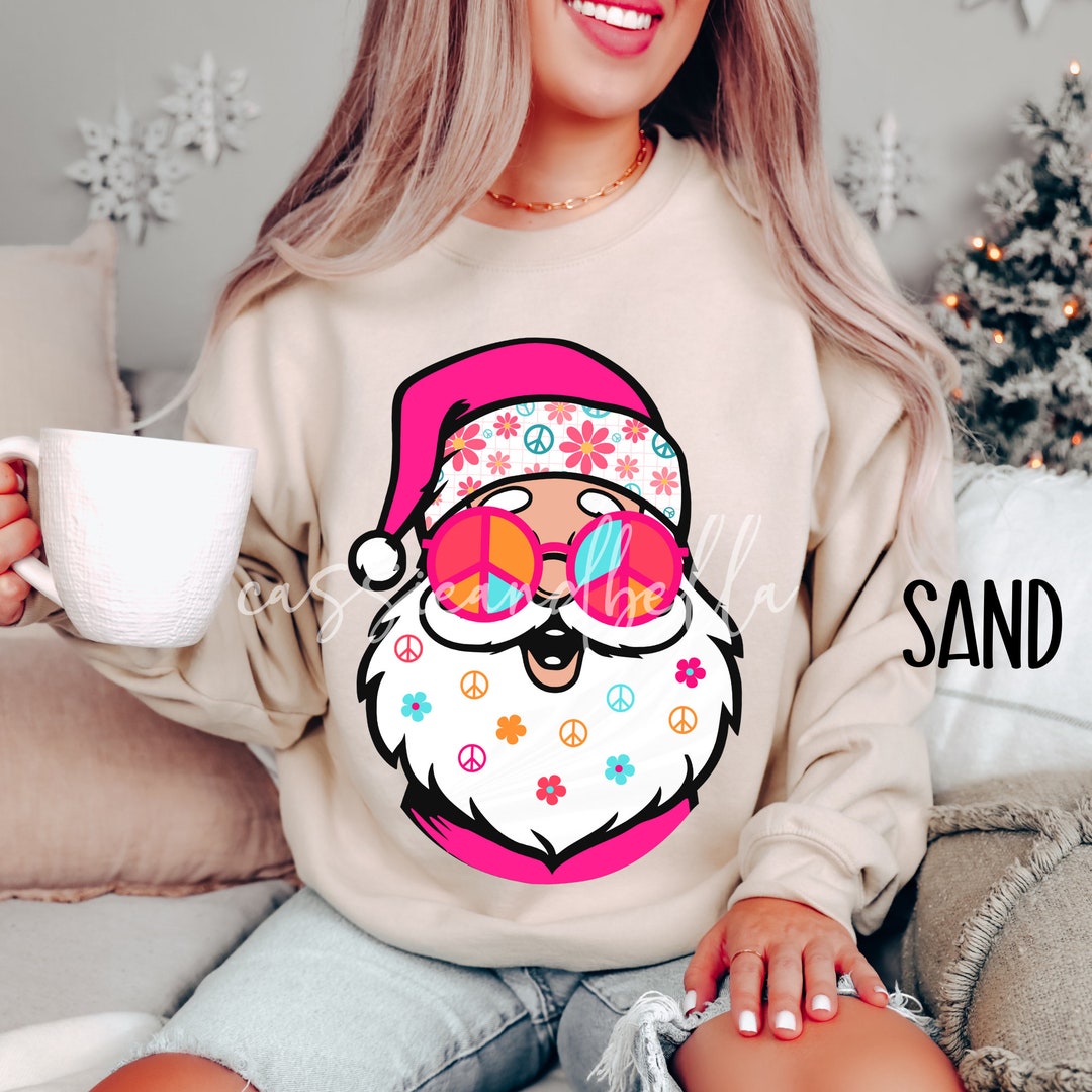 Peace Santa Sweatshirt, Trendy Santa Sweater, Cute Christmas Hippie ...