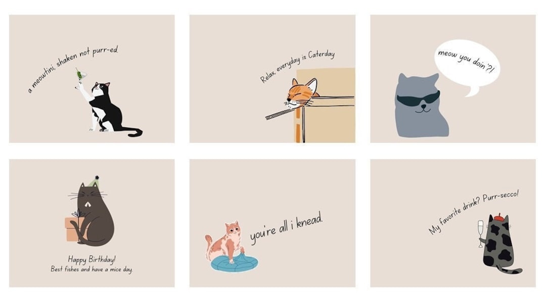 Printable Cat Pun Postcards | Set of 6 Instant Download - Etsy