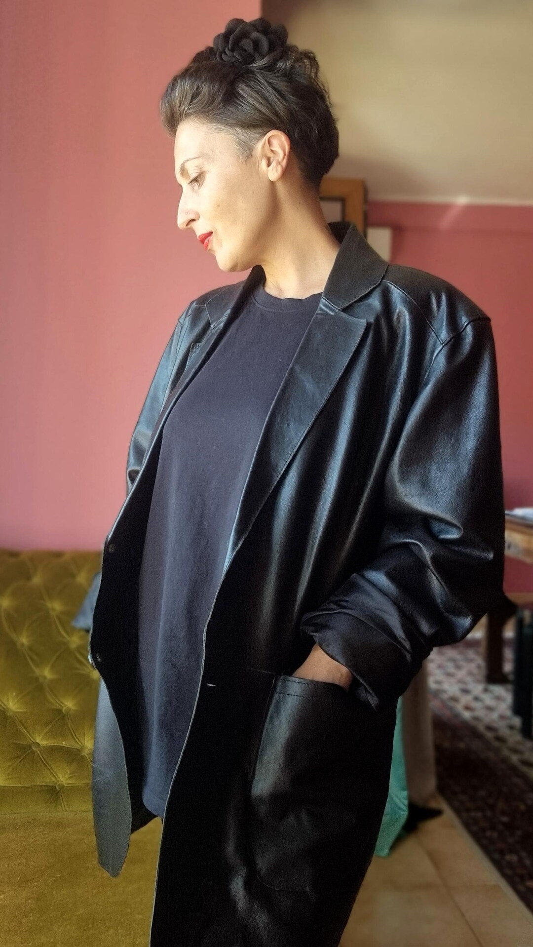 Vintage Black Leather Blazer Jacket – Sonny Bono – Made in Italy (size ...
