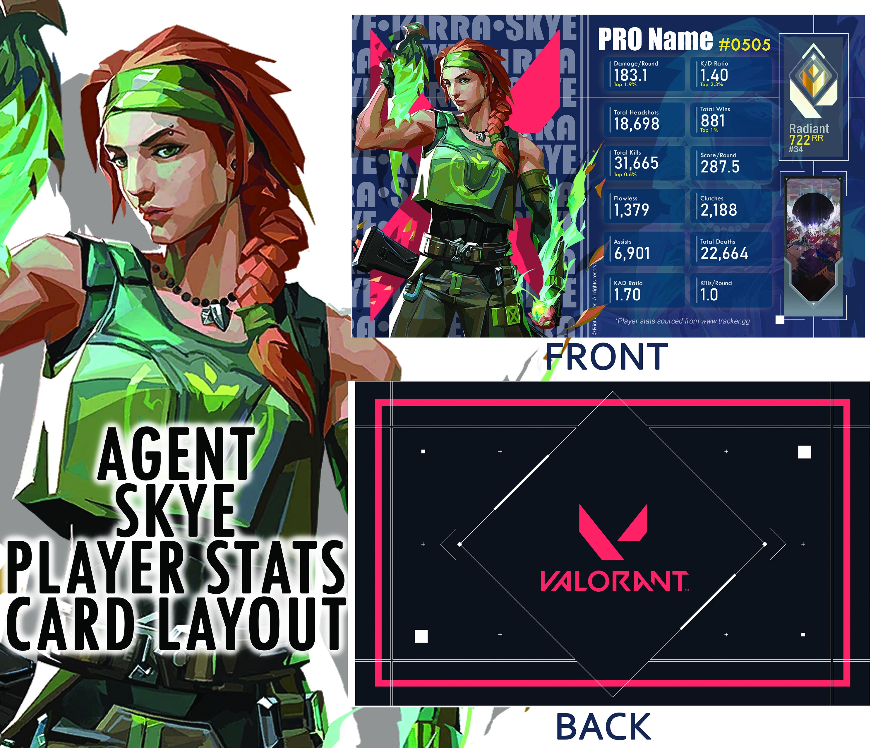 VALORANT Agent Skye Printable Player Stats Profile Card Create Your PVC ...