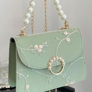 MINI Bag-mini Square Bag Flower Embroidery Faux Pearl Decor Fashionable ...