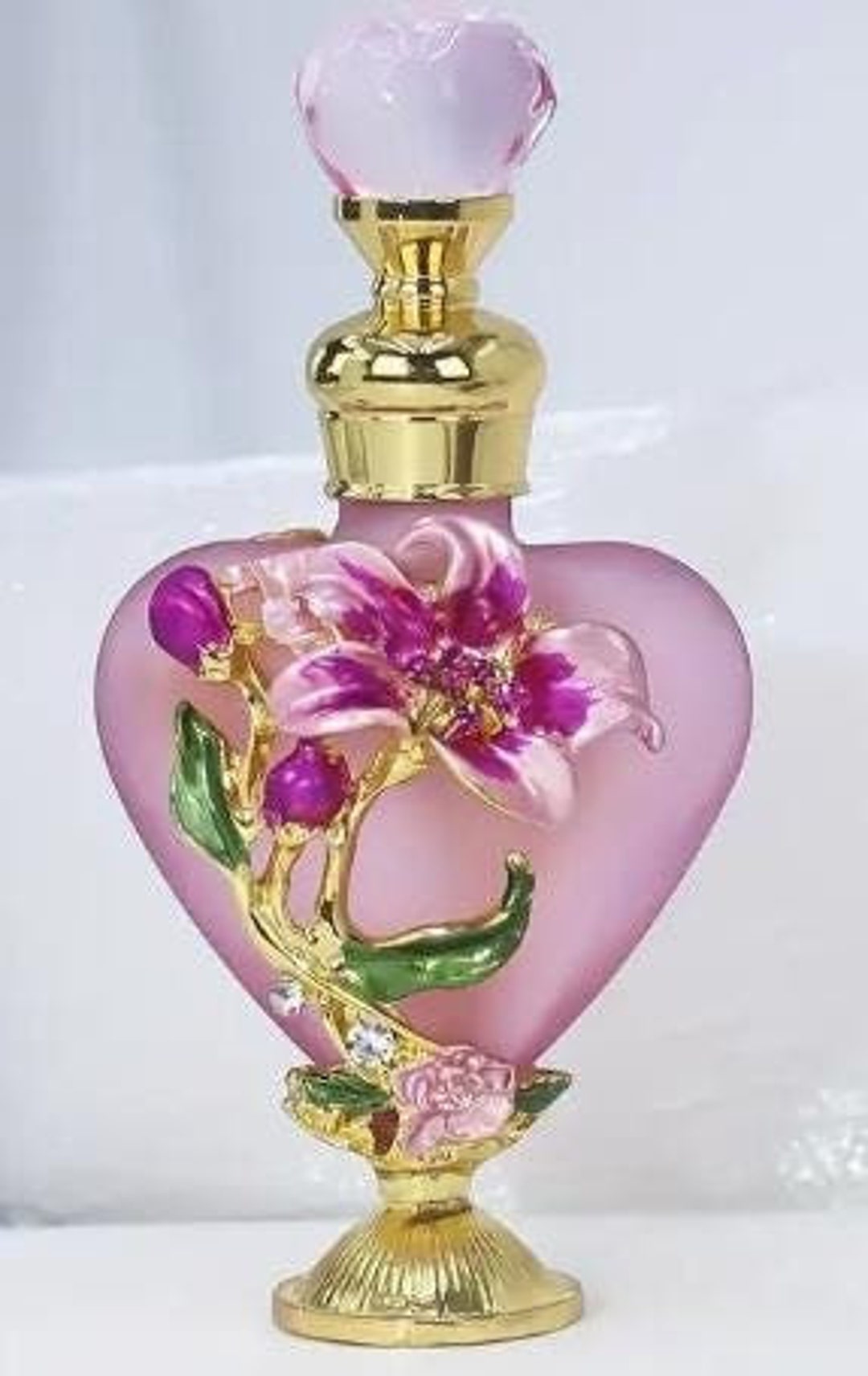 PERFUME Bottle-charming 0.34oz Vintage Pink Heart Stained Glass Perfume ...