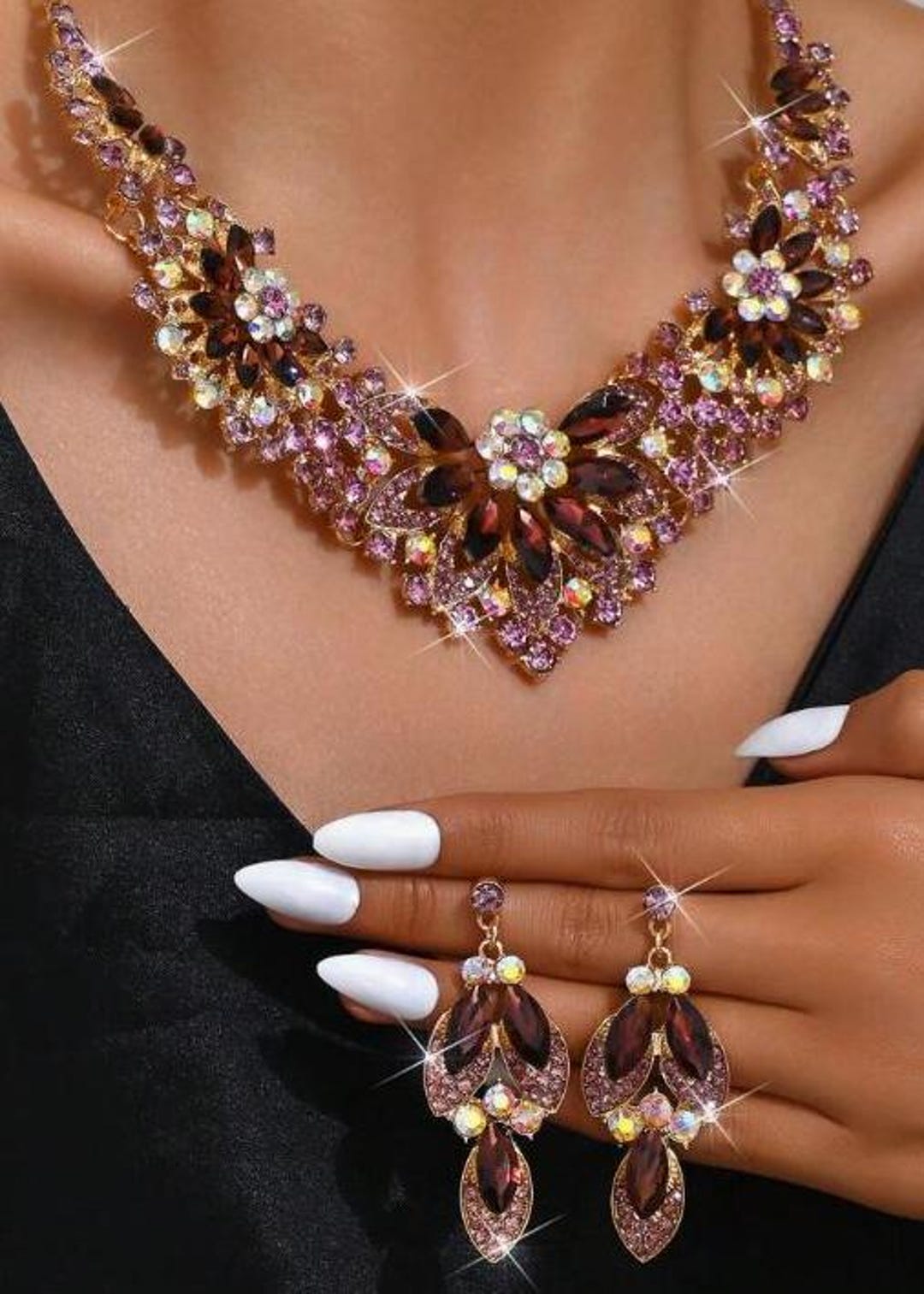 JEWELRY SET- Glass Rhinestone, Purple Jewelry Set, Including High-end ...