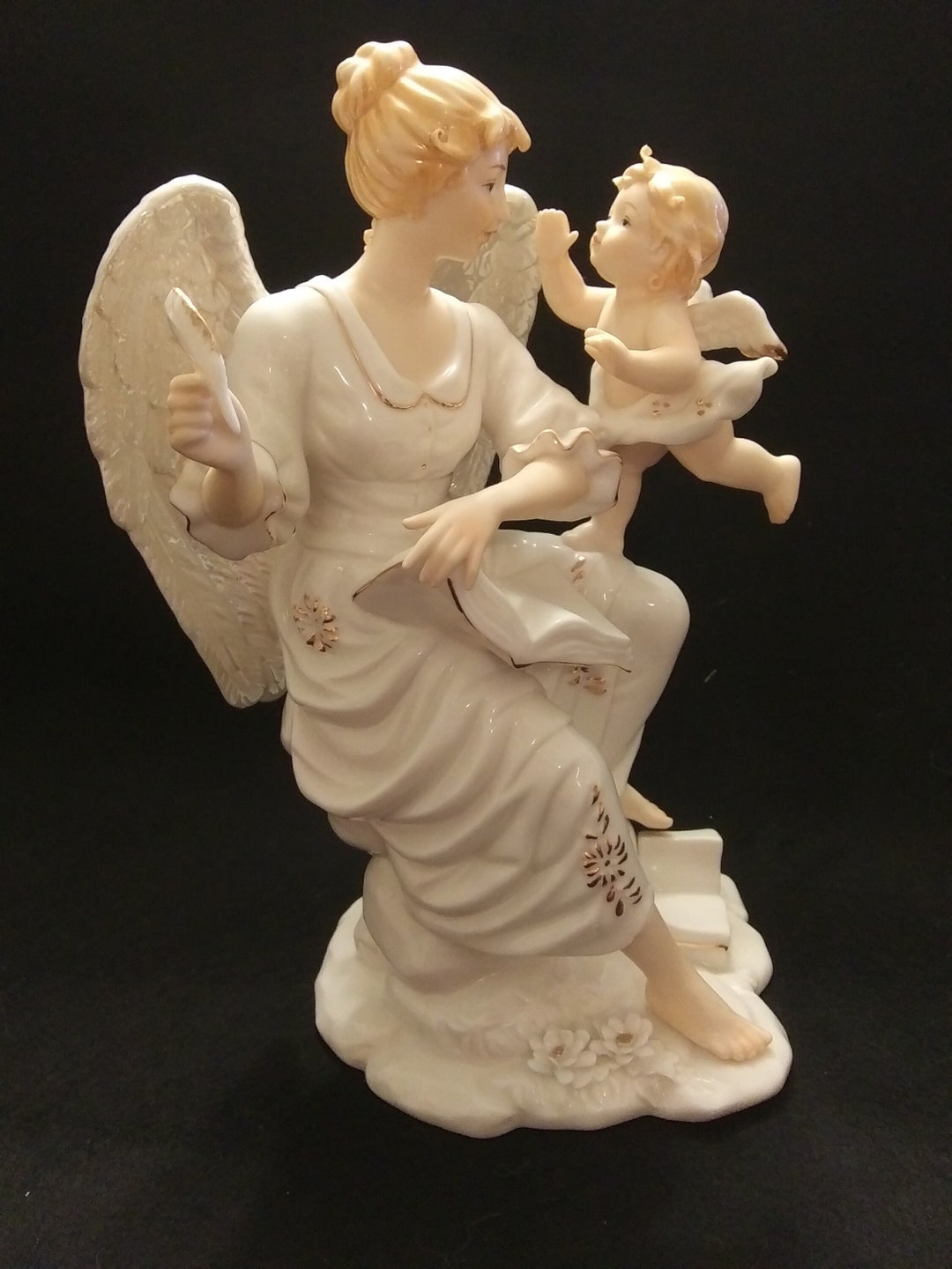 Mark O'well Opalescent Angel and Cherub 9x 6 Porcelain Figurine - Etsy