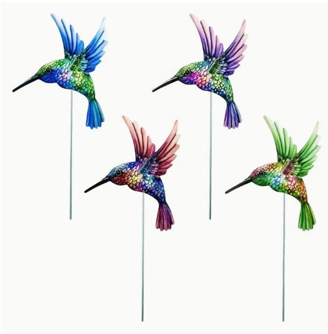 METAL Art-4pcs Vibrant Hummingbird Metal Garden Stakes - 18.5x6.5 Inch ...