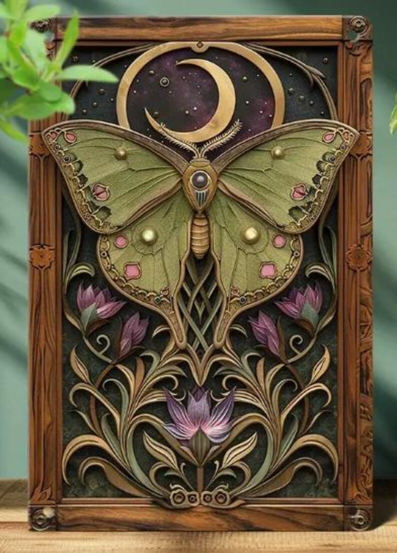 Mt168-vintage Purple Luna Moth and Moon Aluminum Metal Wall Art Home ...
