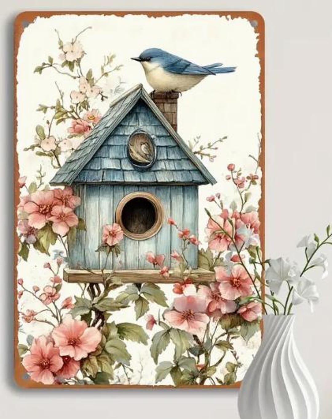 METAL ART- Charming Bluebird, Birdhouse, and Floral Metal Wall Art ...