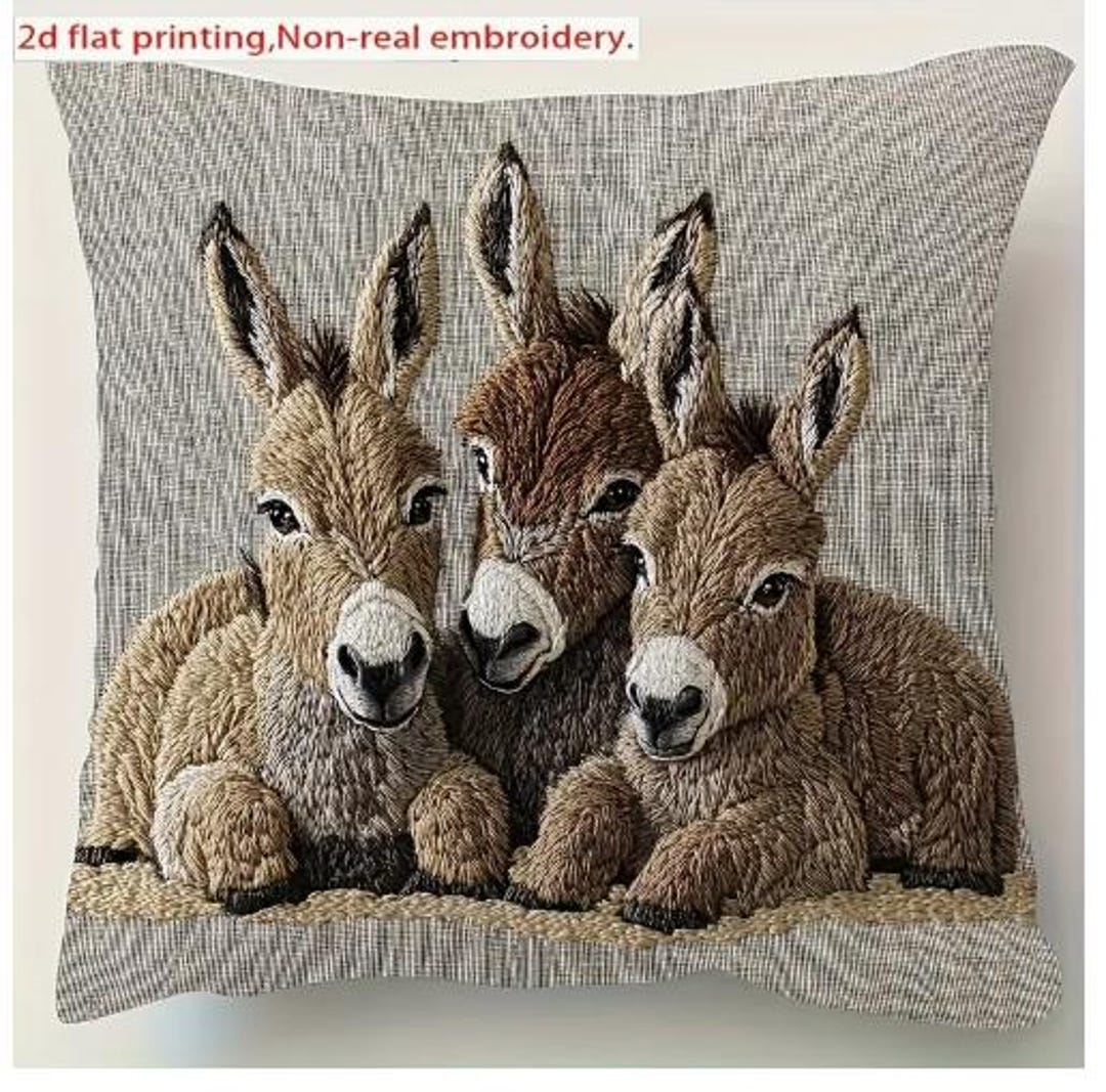 THROW PILLOW COVER- Cute Three Donkeys Design, Single-sided Print ...