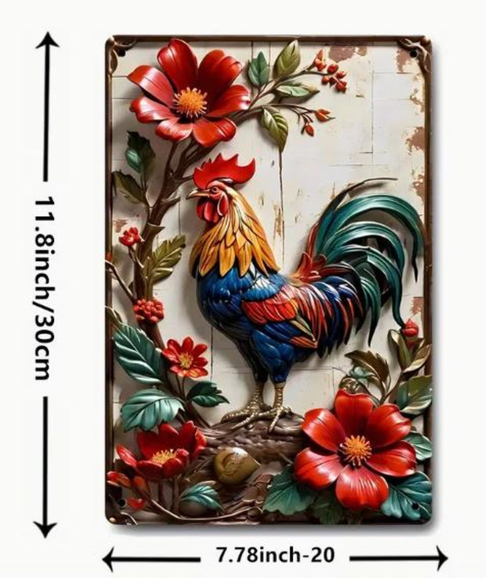 Vintage Rooster Metal Wall Art Decor Plaque, Aluminum Embossed 3D ...