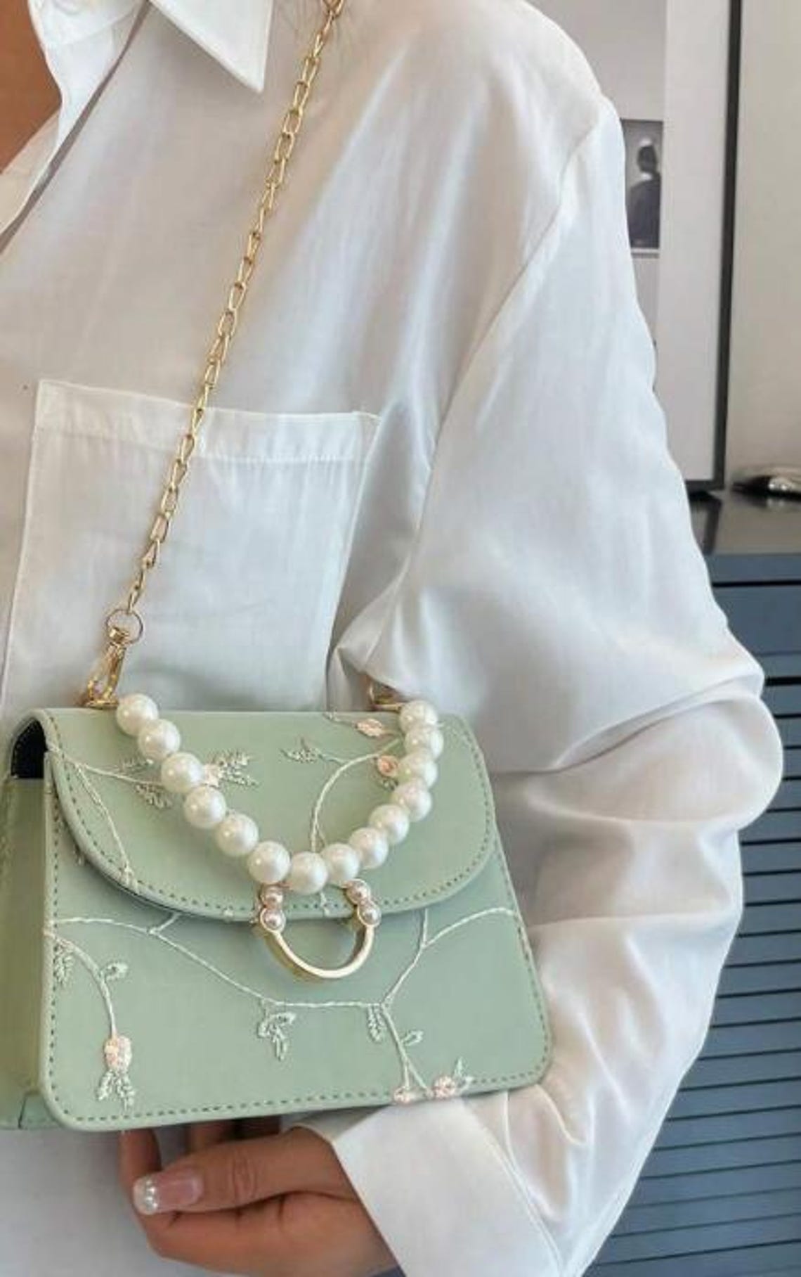 MINI Bag-mini Square Bag Flower Embroidery Faux Pearl Decor Fashionable ...