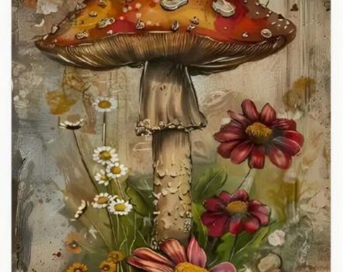 METAL Art-red Mushroom Retro Metal Wall Art - Distressed 8x12 Inch Wall ...