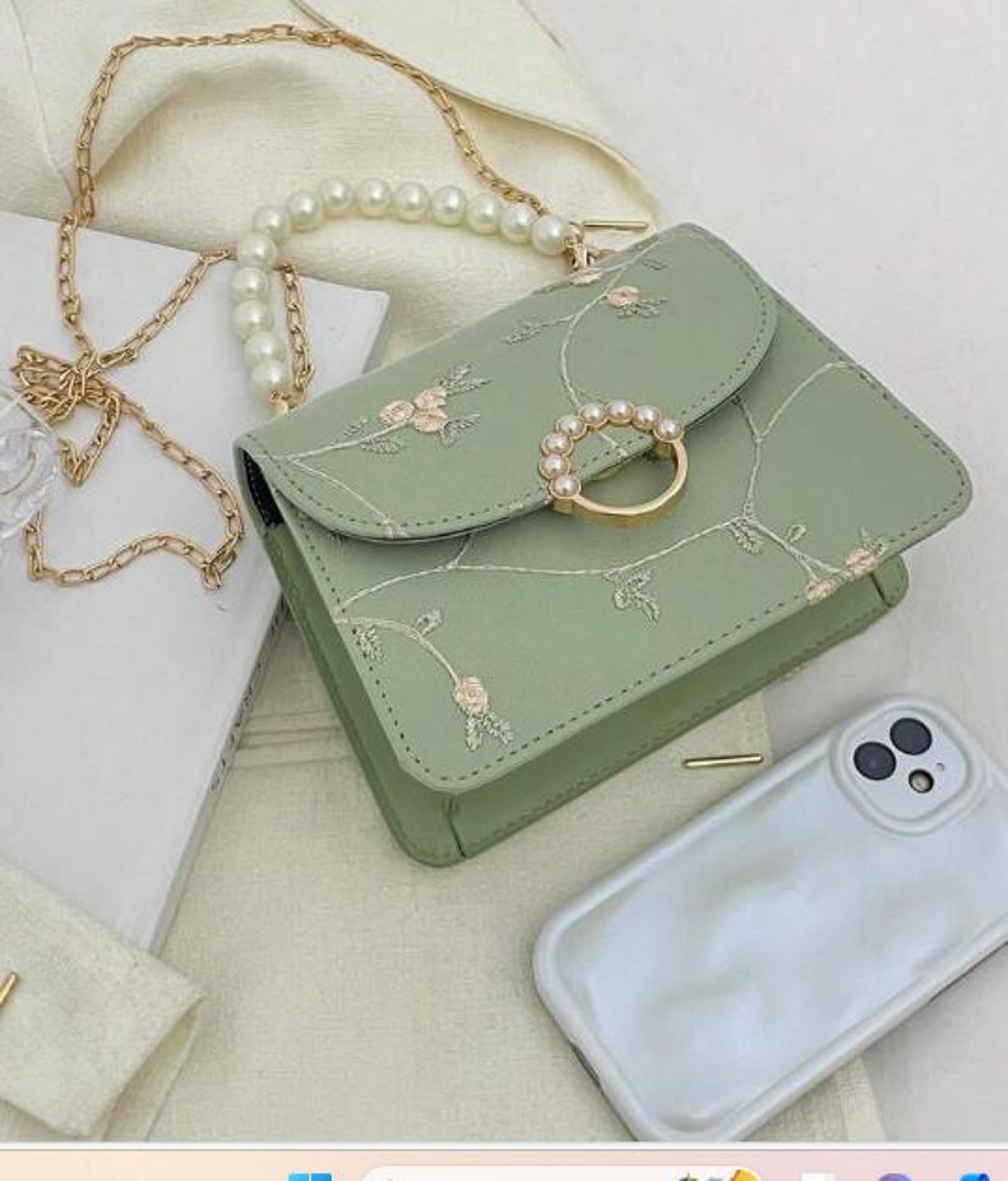 MINI Bag-mini Square Bag Flower Embroidery Faux Pearl Decor Fashionable ...