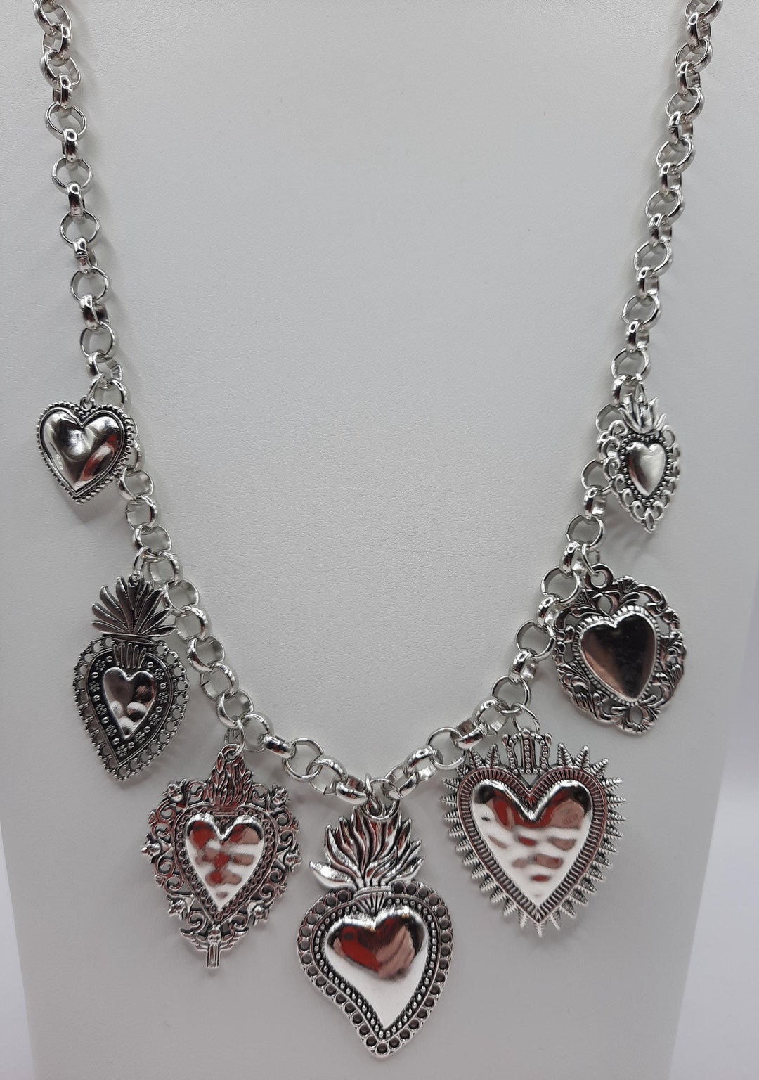 Gs085-necklace Sacred Heart, Silver Plated, Large Link Chain, 7 ...