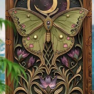 Mt168-vintage Purple Luna Moth and Moon Aluminum Metal Wall Art Home ...