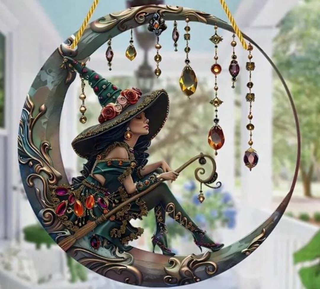 SUNCATCHER- Moon Witch Sun Catcher, 8"x8" Acrylic Window Decor, Outdoor ...