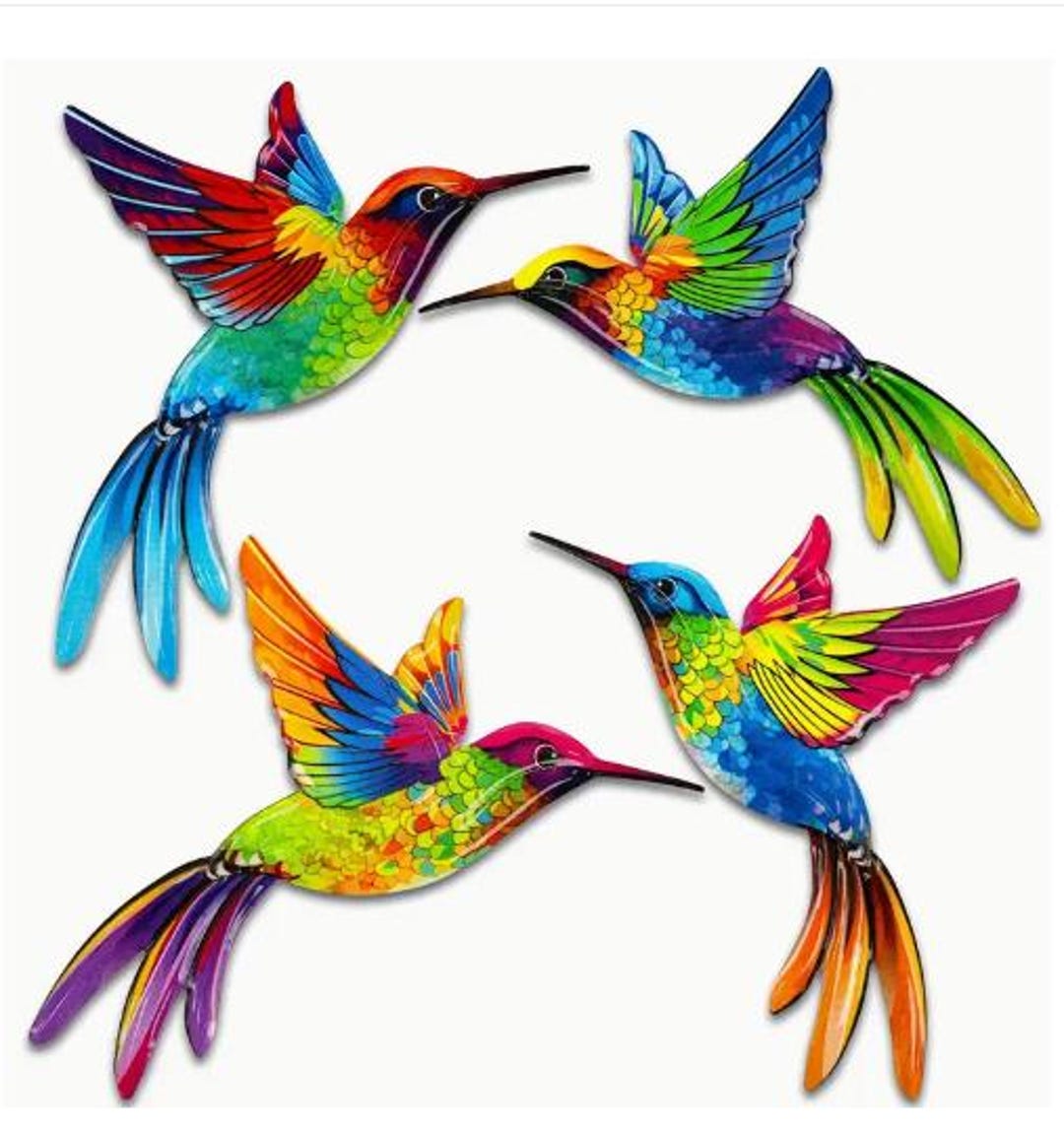 HUMMINGBIRD METAL Art-4pcs Vibrant Hummingbird Metal Wall Art Decor ...