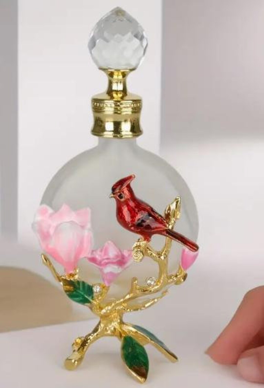 Gs0410-glass Perfume Bottle, 0.51oz Hand-painted Bird and Flower Design ...
