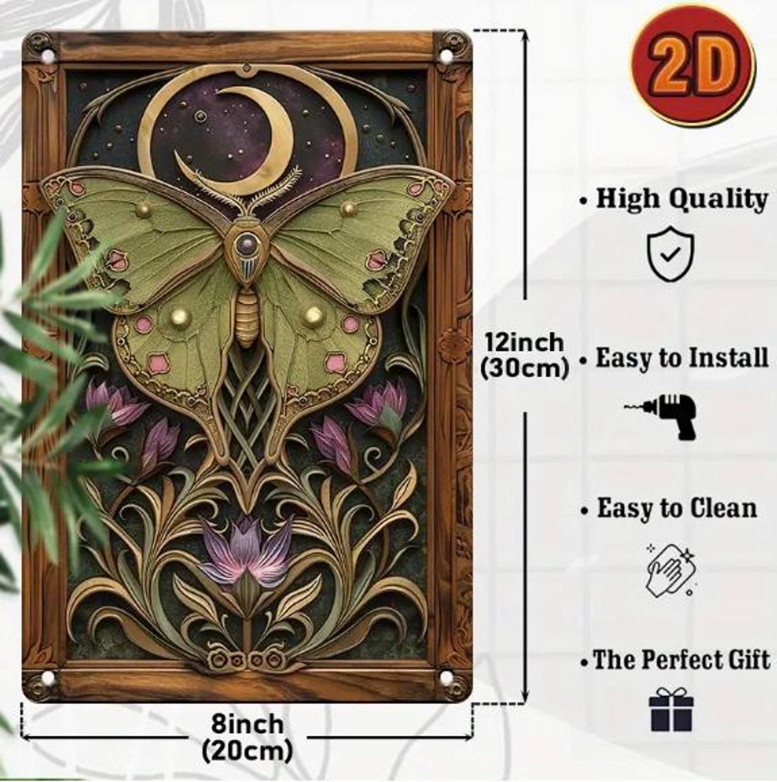 Mt168-vintage Purple Luna Moth and Moon Aluminum Metal Wall Art Home ...