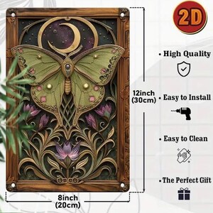 Mt168-vintage Purple Luna Moth and Moon Aluminum Metal Wall Art Home ...