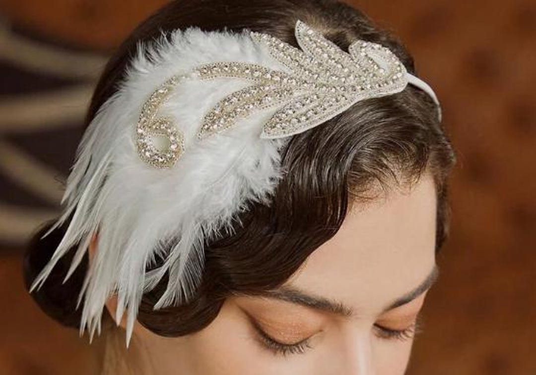 HEADBAND - 1920s Flapper Roaring 20s Headpiece, Crystal Feather ...