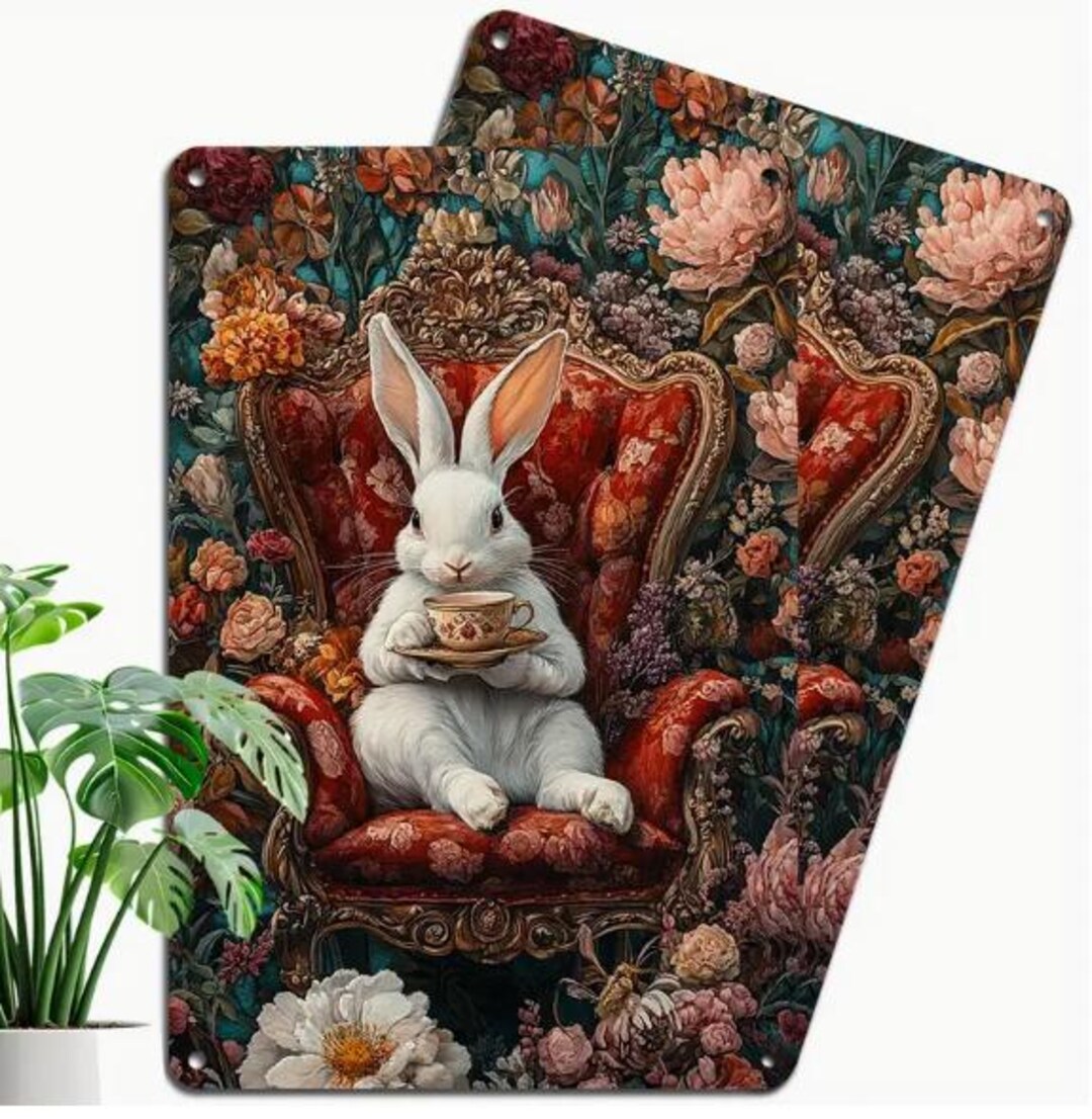Metal Art, Retro White Rabbit Metal Wall Art, Retro Wall Decor for Home ...