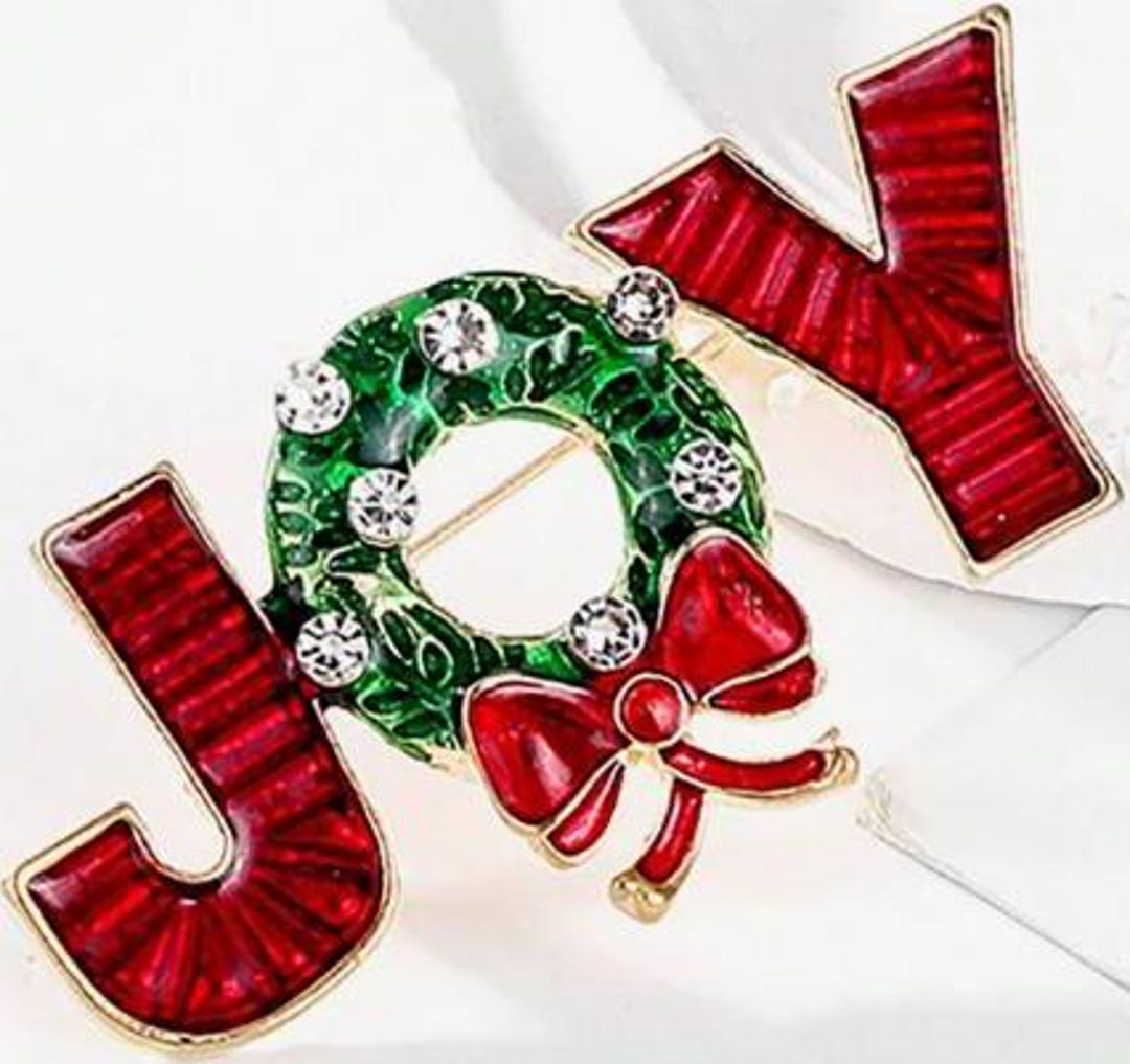BROOCH- Christmas Bow JOY Lapel Pin, Enamel JOY Letter Brooch, Suit ...