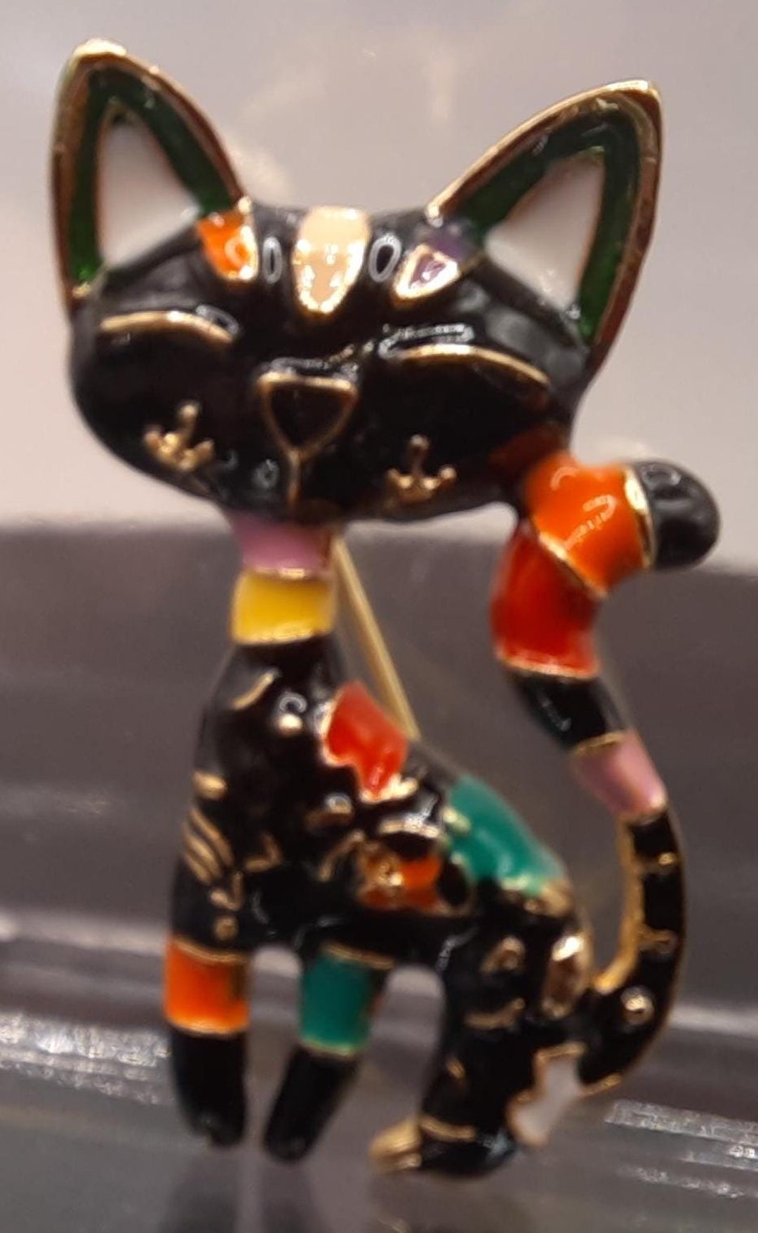 Gs094-cute Cat Brooch Pin W/dripping Oil Effect 1 1/2 Tall by 1 1/4 ...