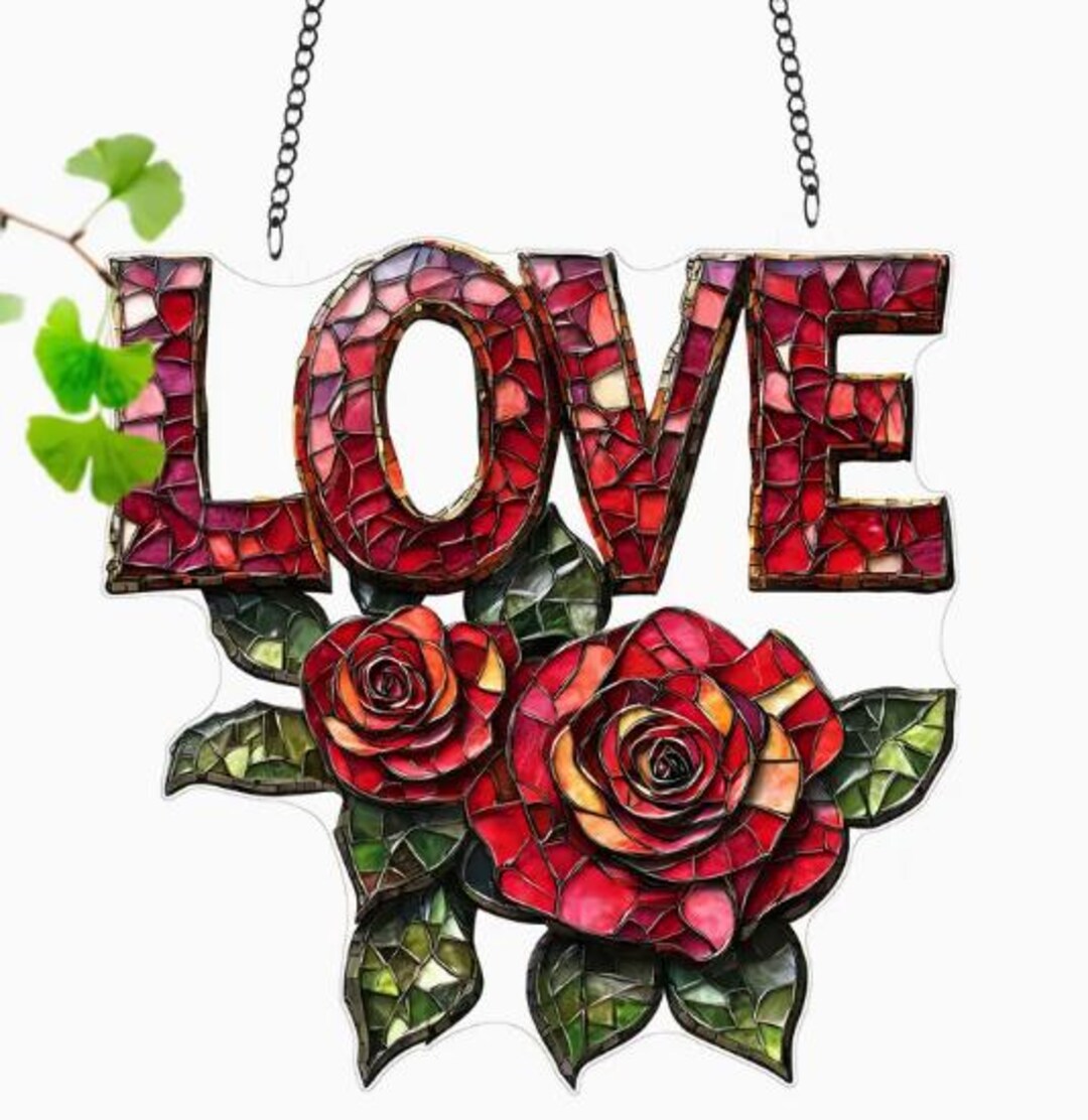 SUNCATCHER- Love & Roses Romantic Design, 8x8 Window Hanging Decor for ...