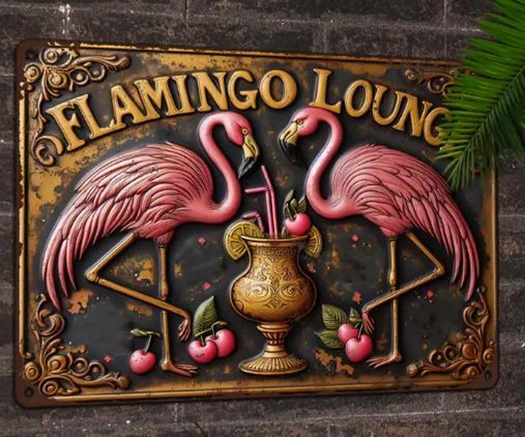 Metal Art, Retro Flamingo Lounge Metal Sign (8" X 12") - Wall Art ...