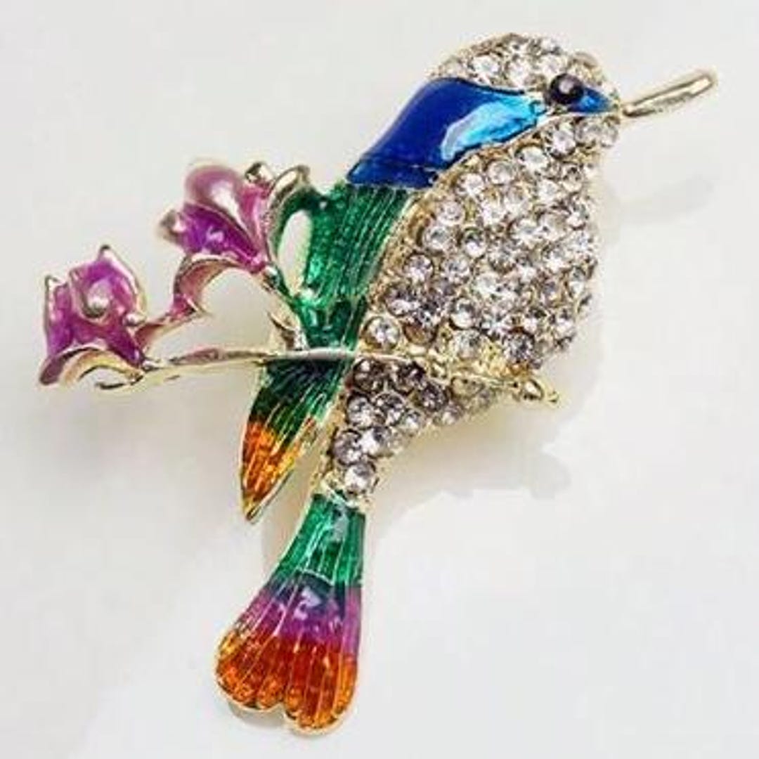 Brooch-magpie Enameled Alloy Brooch Pin W/crystal Rhinestones Petite ...