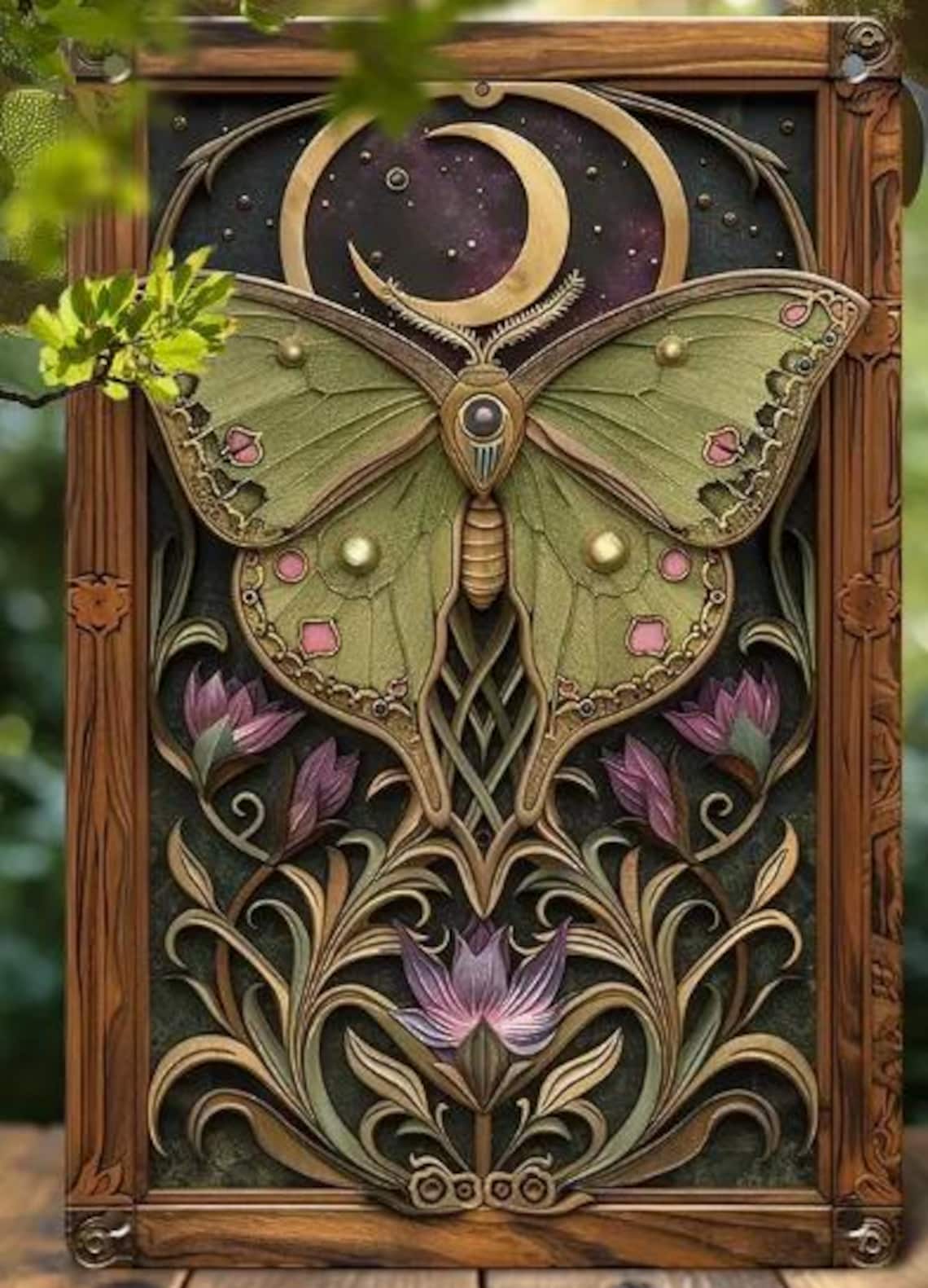 Mt168-vintage Purple Luna Moth and Moon Aluminum Metal Wall Art Home ...
