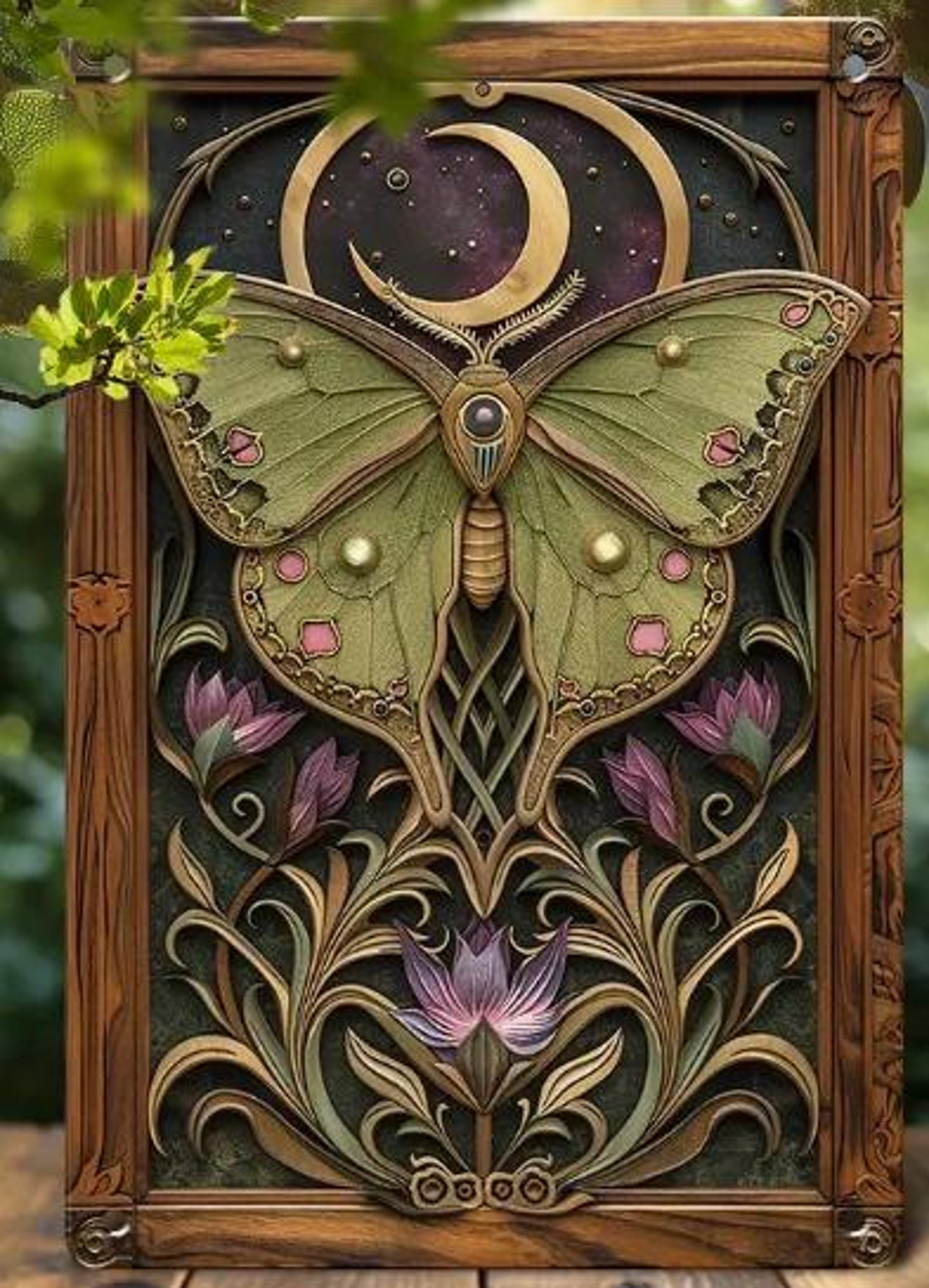 Mt168-vintage Purple Luna Moth and Moon Aluminum Metal Wall Art Home ...