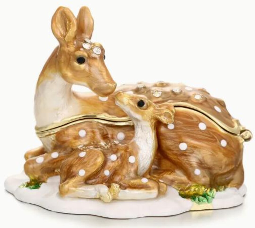 TRINKET Box-hand-painted Mother and Baby Deer Trinket Box - Hinged ...