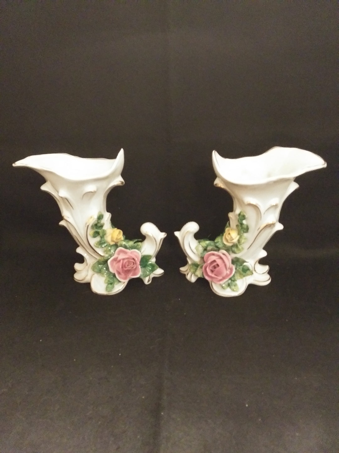 Dresden Rose Vase Cornucopia, Set of 2, Dresden Blue Crown 332 - Etsy