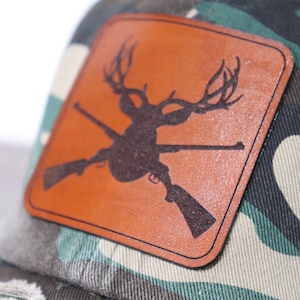 Deer and Crossed Guns Leather Patch Hat | Hunting, Whitetail, Field to ...