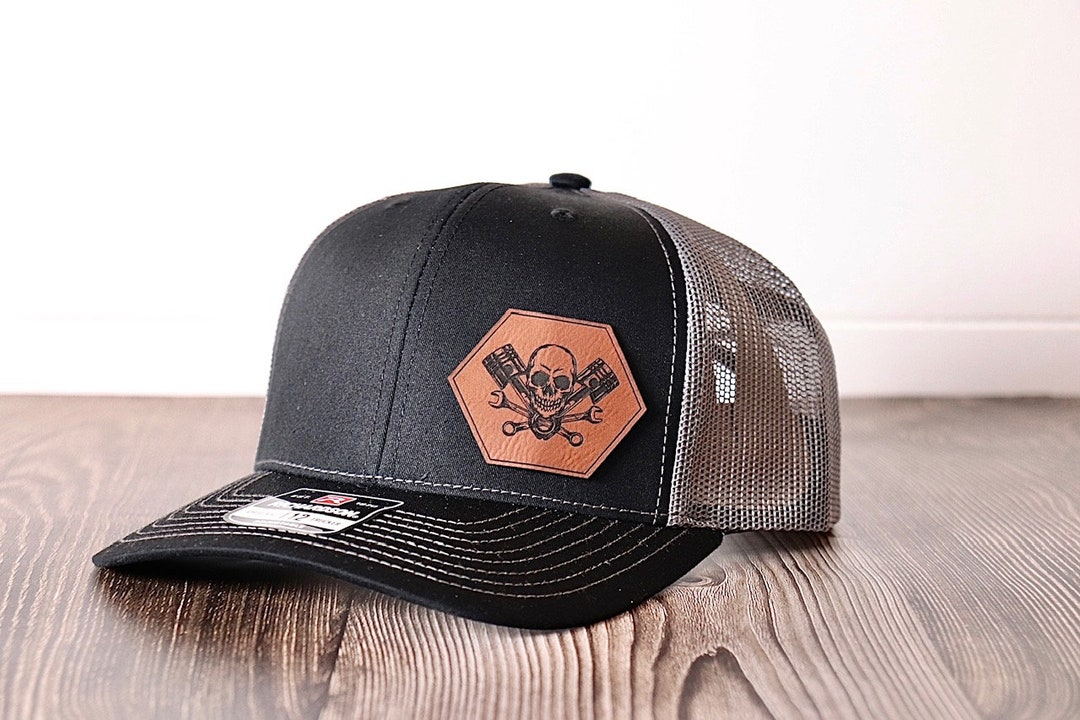 Mechanic Leather Patch Hat | Trades Trucker Snapback | Blue Collar ...
