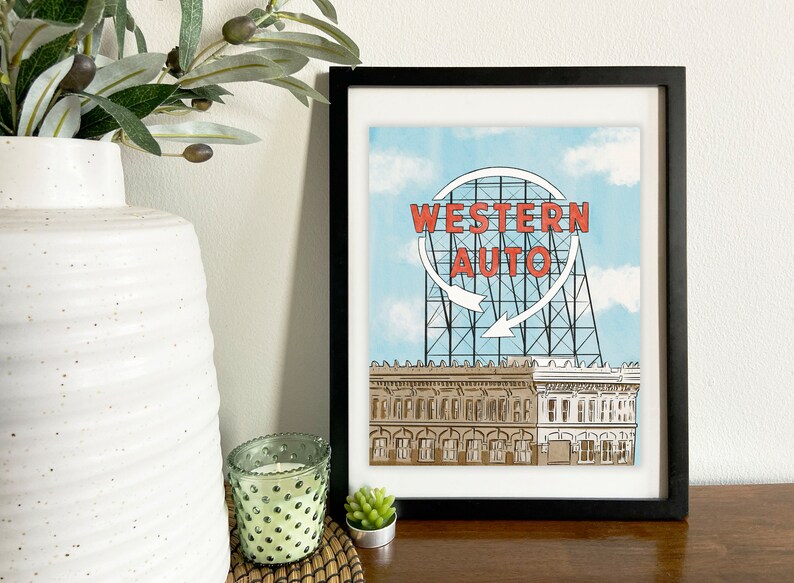 Kansas City Art Print: Western Auto Landmark, KC Skyline - Etsy