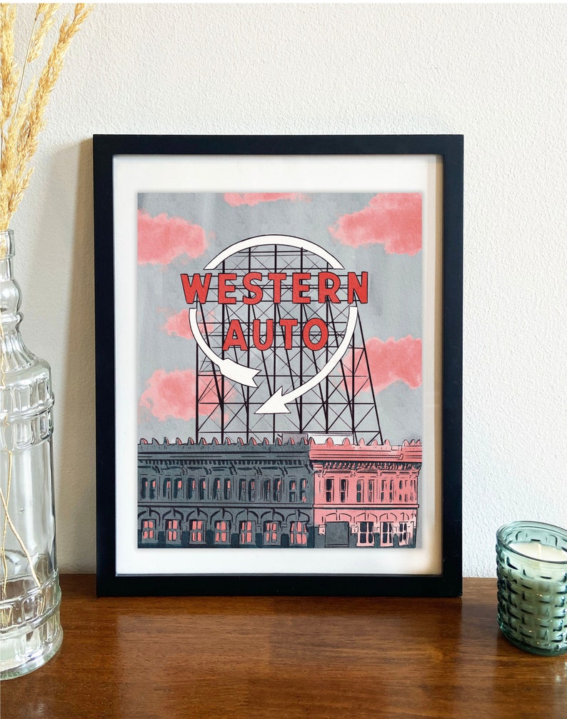 Kansas City Art Print: Western Auto Landmark, KC Skyline - Etsy